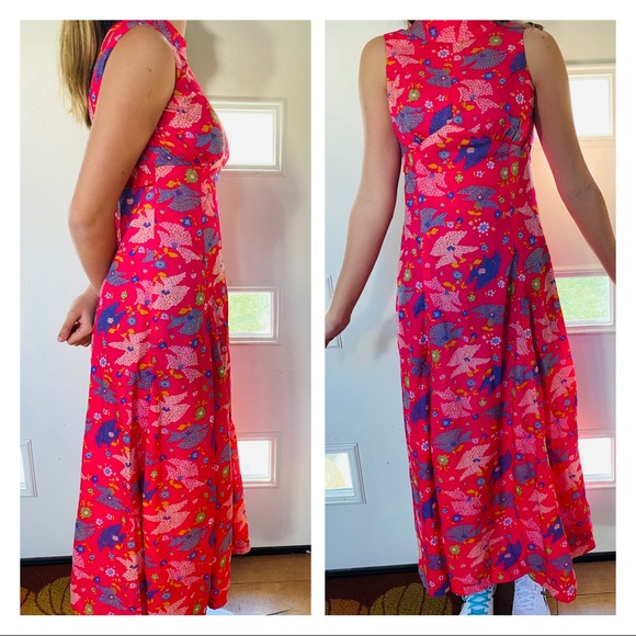 Vintage | Dresses | Vintage 96s Handmade Pink Floral Hippie Mod Maxi ...